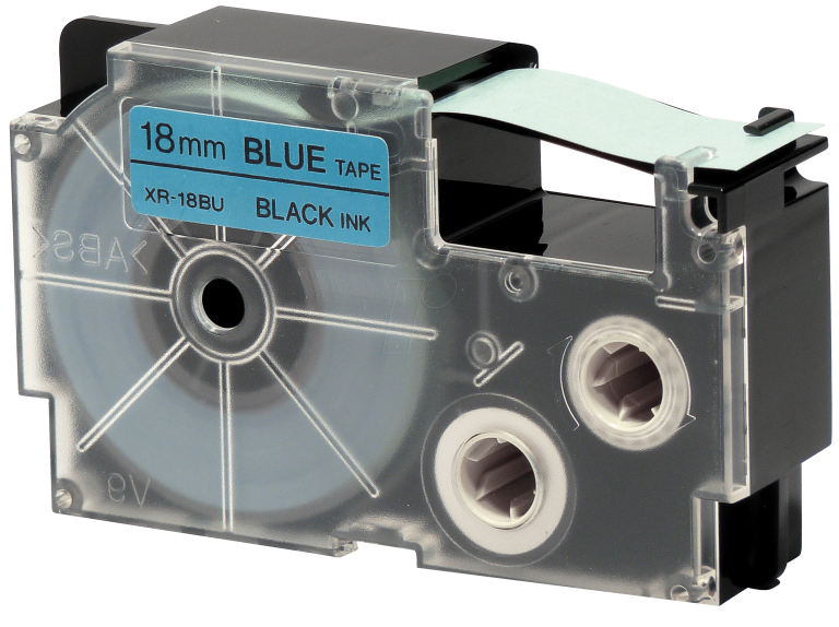 Casio XR-18BU1- 18mm by 8m Black on Blue Label Tape: - CARTRIDGES